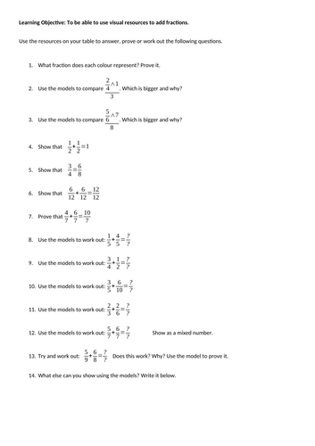 Bar Model Questions - Year 5 Fractions | Teaching Resources