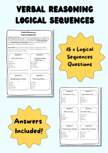 Verbal Reasoning Logical Sequencing English Vocabulary - KS2 11+ GL ...