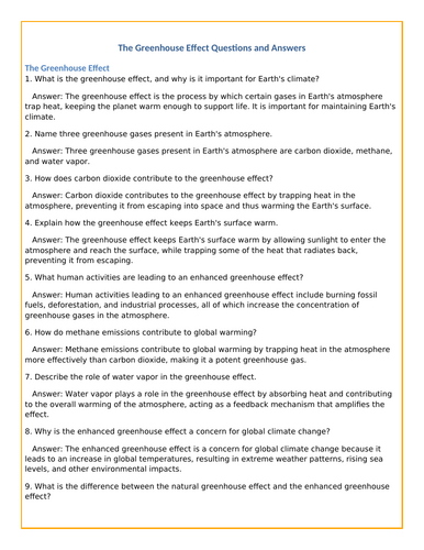Greenhouse effect KS4 worksheet questions and answers | Teaching Resources