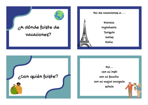 10 Spanish Speaking Flashcards with model answers - PAST HOLIDAYS ...