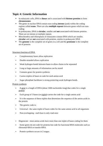 A-Level Biology Revision Guide Topic 4 Genetic Infomation | Teaching ...