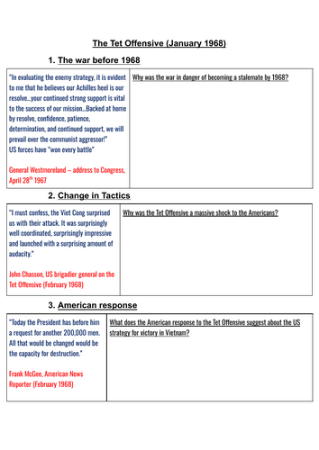 AQA - Asia - Vietnam: Tet offensive | Teaching Resources