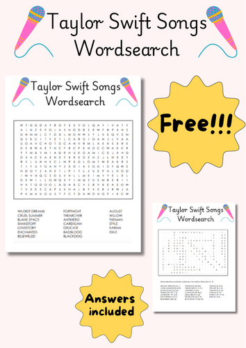 FREE Taylor Swift Song Vocabulary Wordsearch | Teaching Resources