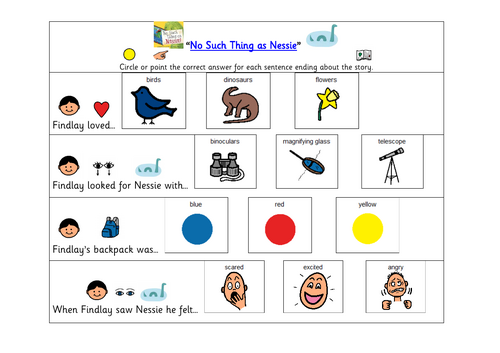 "No Such Thing as Nessie" questions (boardmaker symbols) - ASN, EAL ...
