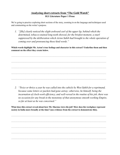 The Gold Watch, by Mulk Raj Anand | Teaching Resources