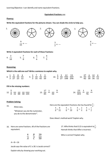 Equivalent Fractions Worksheet | Teaching Resources