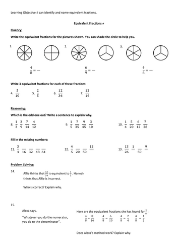 Equivalent Fractions Worksheet | Teaching Resources