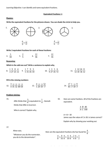 Equivalent Fractions Worksheet | Teaching Resources