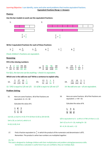 Equivalent Fractions Recap Worksheet | Teaching Resources