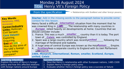 AQA A Level History. Chapter 1. Henry VIII 1485-1509. 9 lessons ...