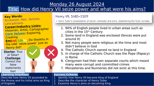 AQA A Level History. Chapter 1. Henry VIII 1485-1509. 9 lessons ...