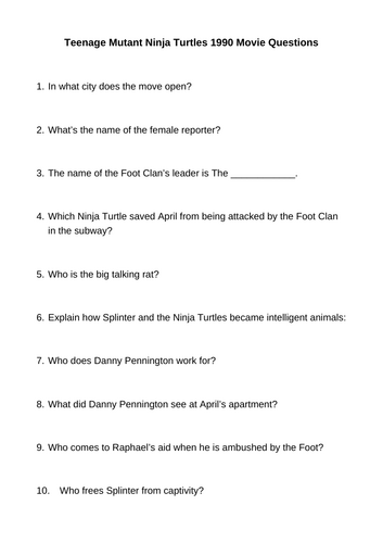 Teenage Mutant Ninja Turtles 1990 Movie Guide Questions - UK English ...