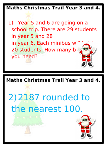 Christmas Maths Trail years 3 and 4 with pupil answer sheet | Teaching ...
