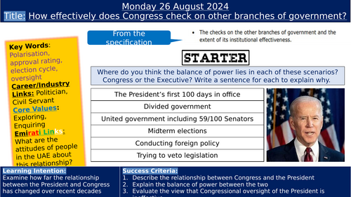 Edexcel A Level Politics. USA . Congress (13 lessons) | Teaching Resources