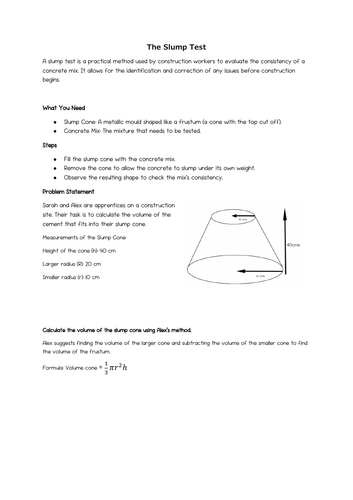 Functional Skills Construction Maths Worksheet: Frustum Volume ...