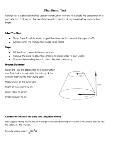 Functional Skills Construction Maths Worksheet: Frustum Volume ...