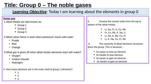 Group 0/8 The noble gases KS3 GCSE chemistry | Teaching Resources