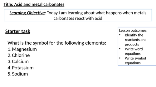 KS3 Acids and metal carbonates equations | Teaching Resources