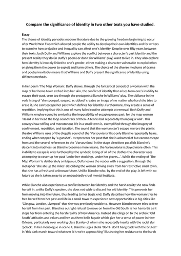 A Streetcar Named Desire and Feminine Gospels essays for AQA A level ...