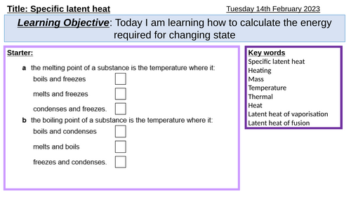 Specific latent heat GCSE | Teaching Resources