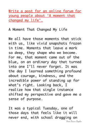 GCSE/IGCSE English Language: Write a post for young people about ‘A ...