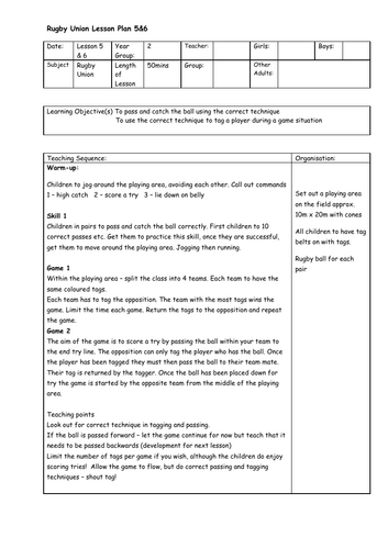 Tag Rugby Skills Yr2 | Teaching Resources