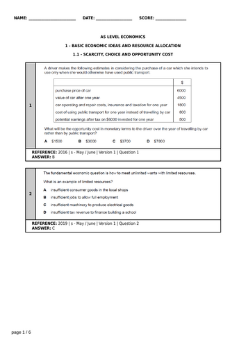 2024-25 CIE AS Economics (9708) UNIT 1 Basic Economic Ideas and ...