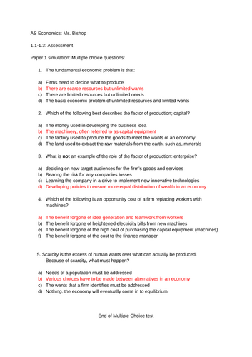 2024-25 CIE AS Economics (9708) UNIT 1 Basic Economic Ideas and ...
