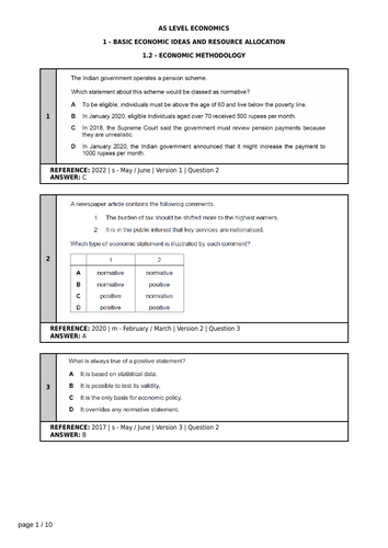 2024-25 CIE AS Economics (9708) UNIT 1 Basic Economic Ideas and ...