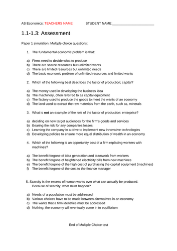 2024-25 CIE AS Economics (9708) UNIT 1 Basic Economic Ideas and ...