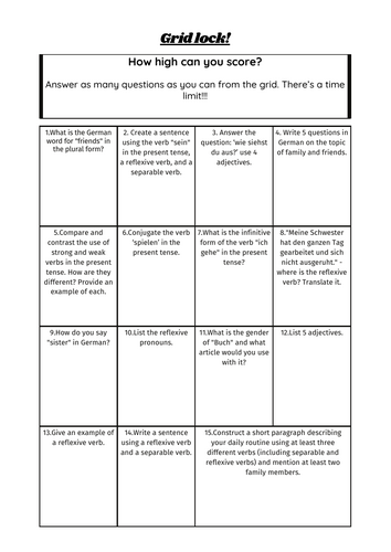 GERMAN GCSE AQA: Revision Activities Family/Relationships | Teaching ...