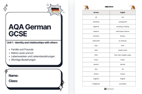 GERMAN GCSE AQA: Vocabulary Booklet Identity and Relationships ...