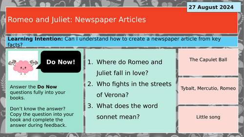 Romeo and Juliet KS3 Scheme of Work | Teaching Resources