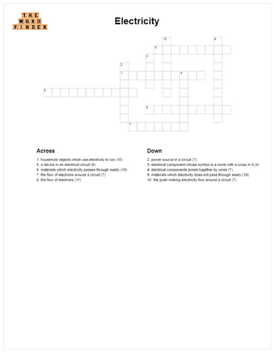 Electricity crossword (KS2 Science) | Teaching Resources