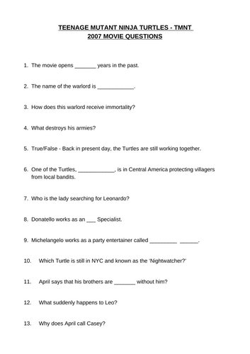 Teenage Mutant Ninja Turtles TMNT 2007 Movie Questions - UK English ...