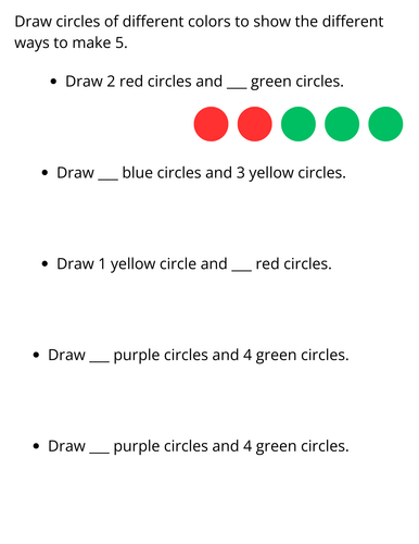 printable ways to make 5 kindergarten worksheets - making 5 math ...