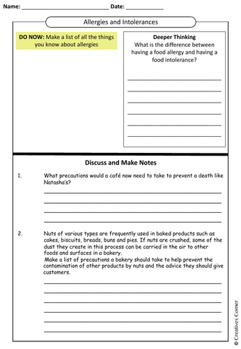 Allergies and Intolerances | Teaching Resources
