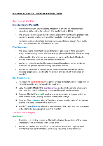 Macbeth Revision Bundle | Teaching Resources