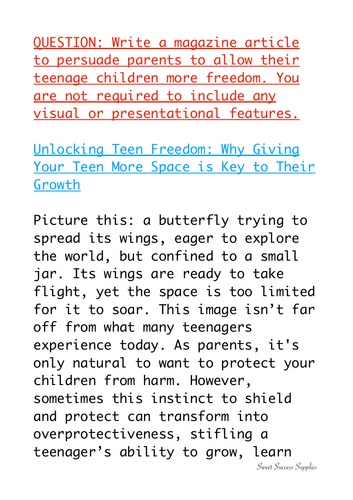 GCSE English Language: Write a magazine article to persuade parents to ...