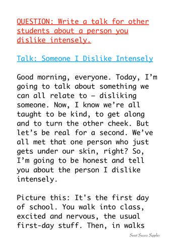 GCSE/IGCSE English Language "Write a talk for other students about a ...