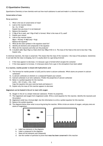 AQA GCSE Chemistry - Quantitative Chemistry (Combined Content) Revision ...