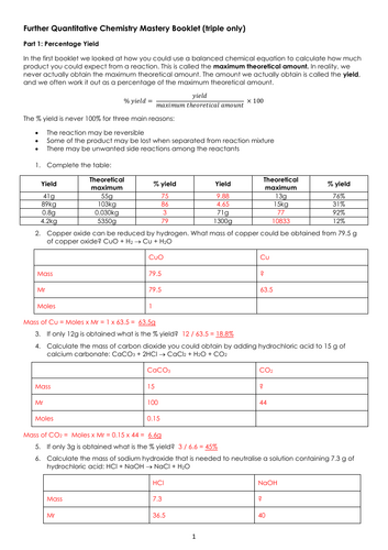 AQA GCSE Chemistry - Quantitative Chemistry (Separates Content ...