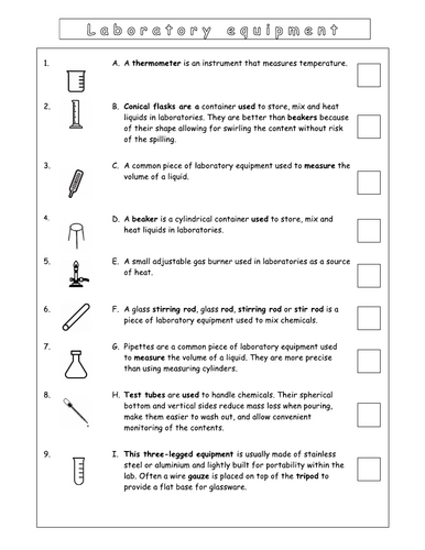 Year 7 - Introduction L2 - Match up activity lab equipment. | Teaching ...