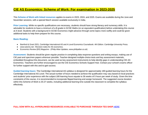 Unit 1: Basic Economic Ideas (SOW and 5 Weeks of lessons) 2024-2025 CIE ...