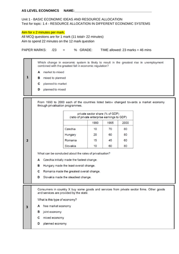 Unit 1: Basic Economic Ideas (SOW and 5 Weeks of lessons) 2024-2025 CIE ...