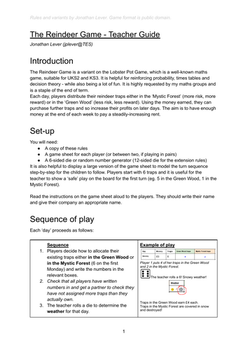 Reindeer Lobster Pot Christmas Maths Game End of Term | Teaching Resources