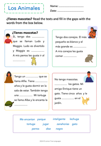 Spanish Animals - Los Animales y las Mascotas - Worksheet Pack ...