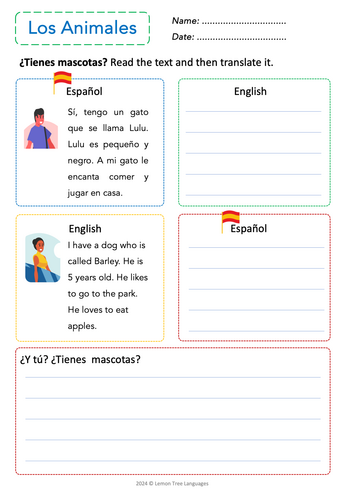 Spanish Animals - Los Animales y las Mascotas - Worksheet Pack ...