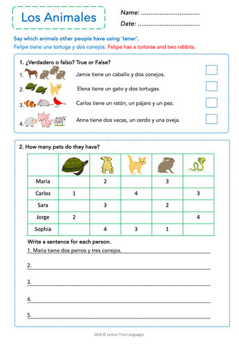 Spanish Animals - Los Animales y las Mascotas - Worksheet Pack ...