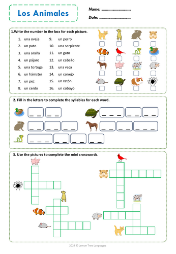 Spanish Animals - Los Animales y las Mascotas - Worksheet Pack ...